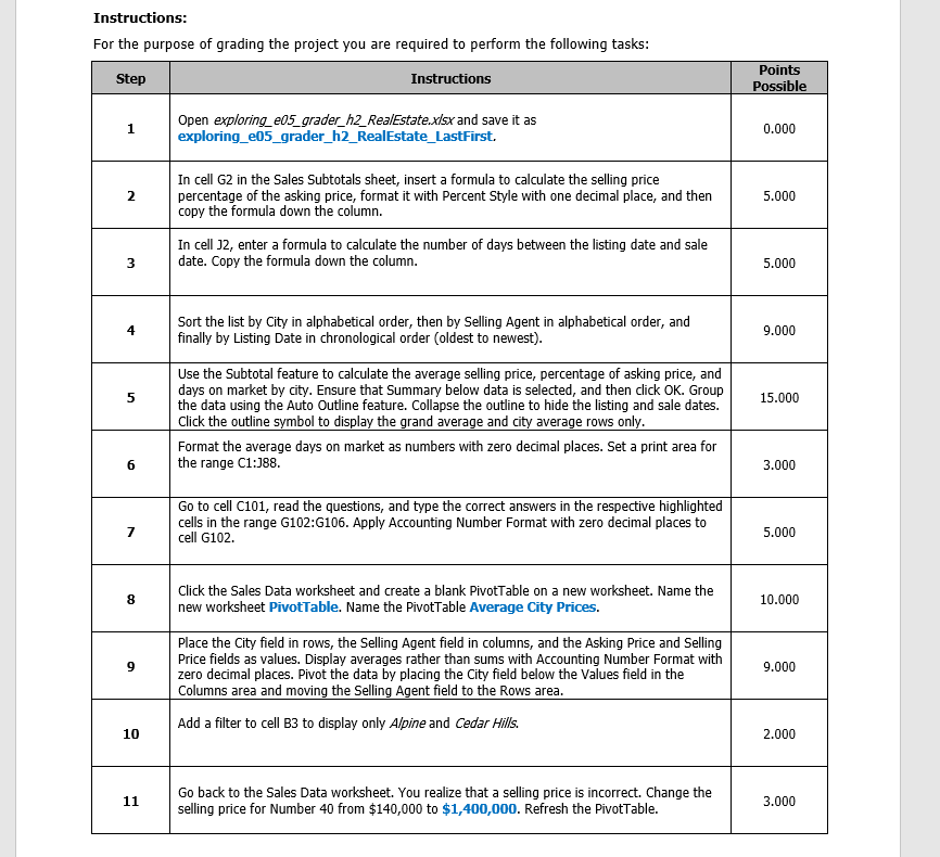Instructions: For the purpose of grading the project | Chegg.com
