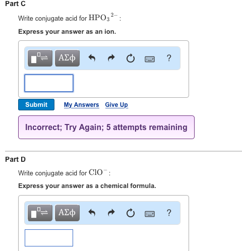 Solved Part C Write conjugate acid for HPO32 Express your | Chegg.com