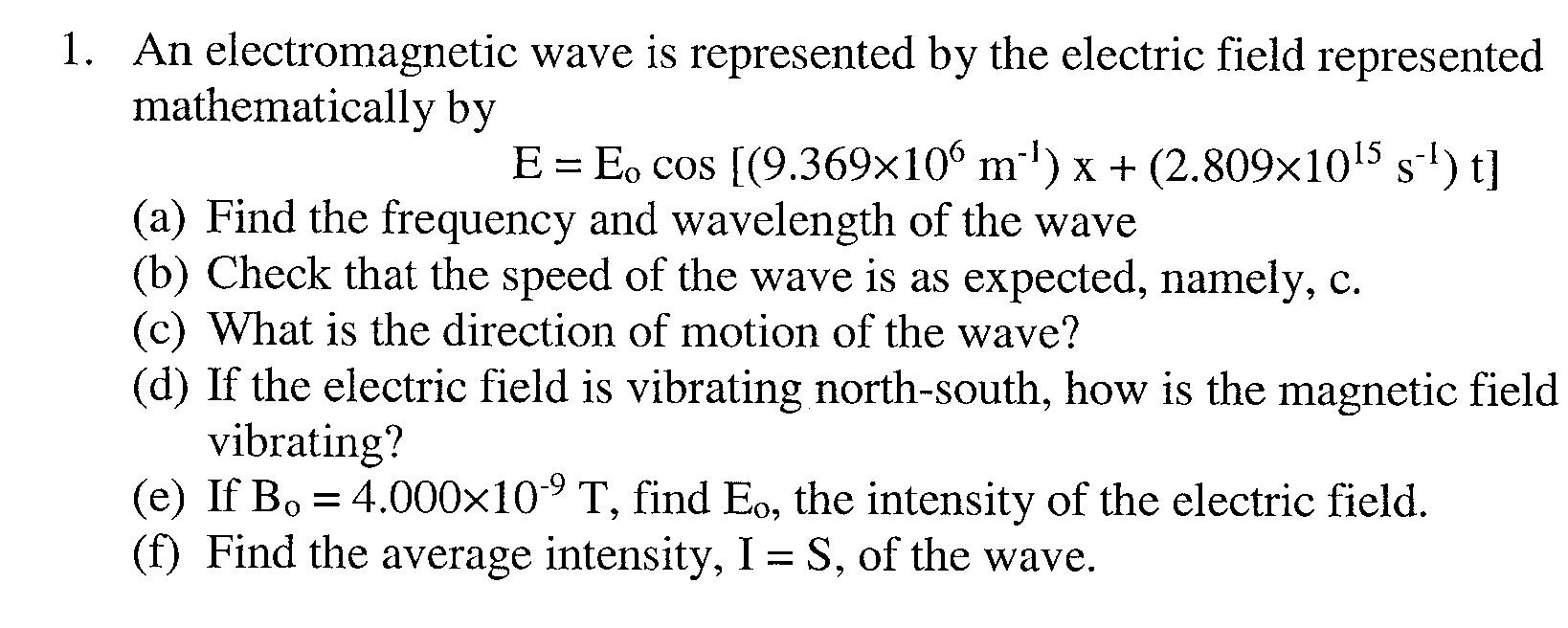 Solved An electromagnetic wave is represented by the | Chegg.com