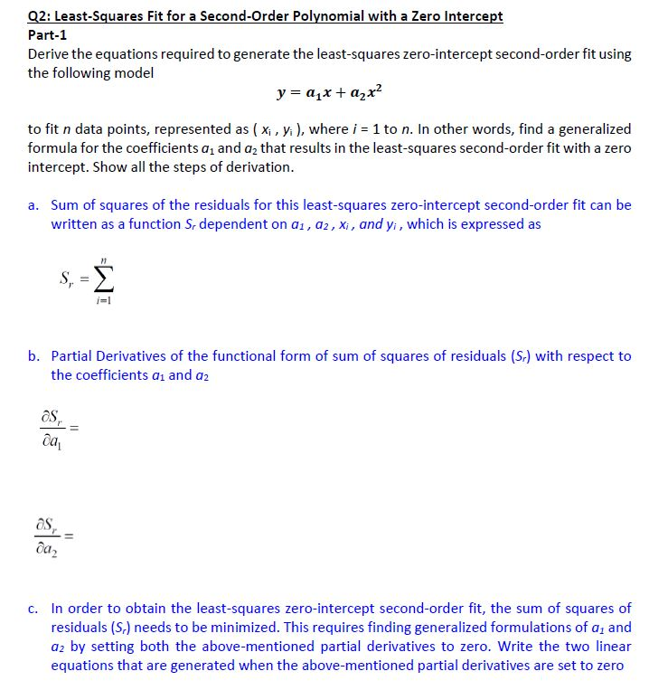 Solved Q2: Least-Squares Fit for a Second-Order Polynomial | Chegg.com