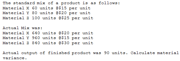Solved The standard mix of a product is as follows: | Chegg.com