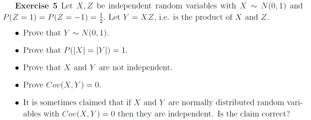 Solved Exercise 5 Let X,Z be independent random variables | Chegg.com