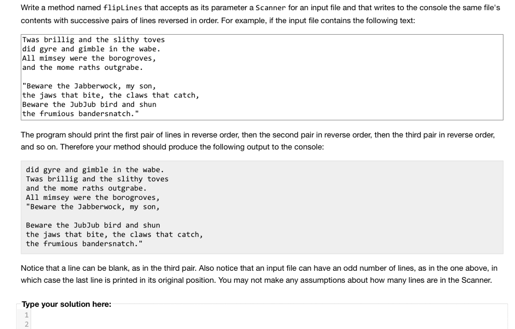 Solved Write a method named flipLines that accepts as its | Chegg.com