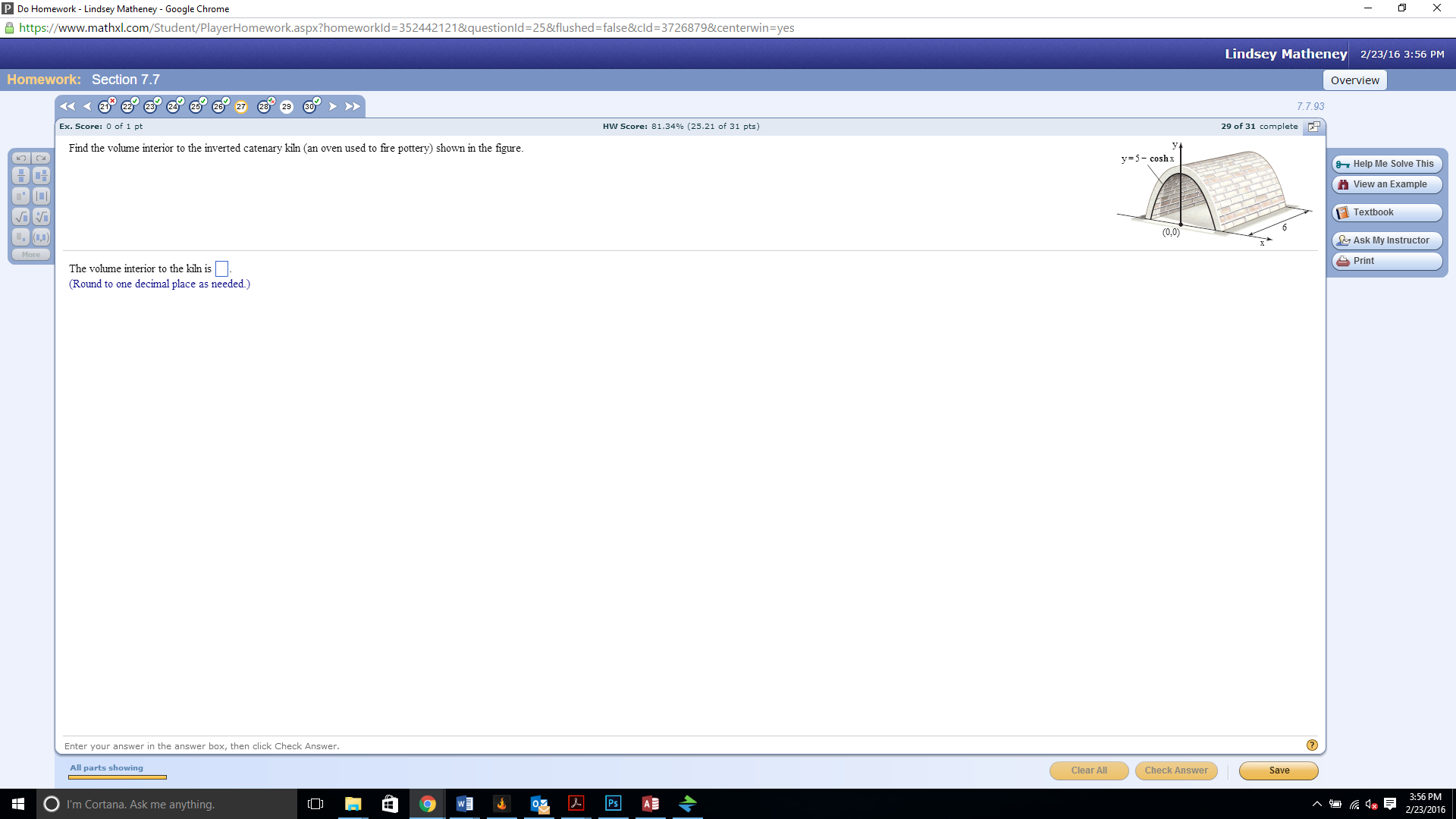 Solved Find the volume interior to the inverted catenary | Chegg.com