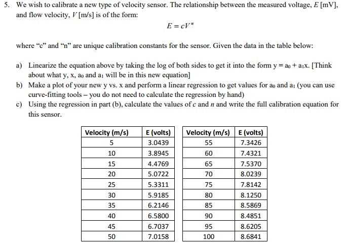 Solved 5. We wish to calibrate a new type of velocity | Chegg.com