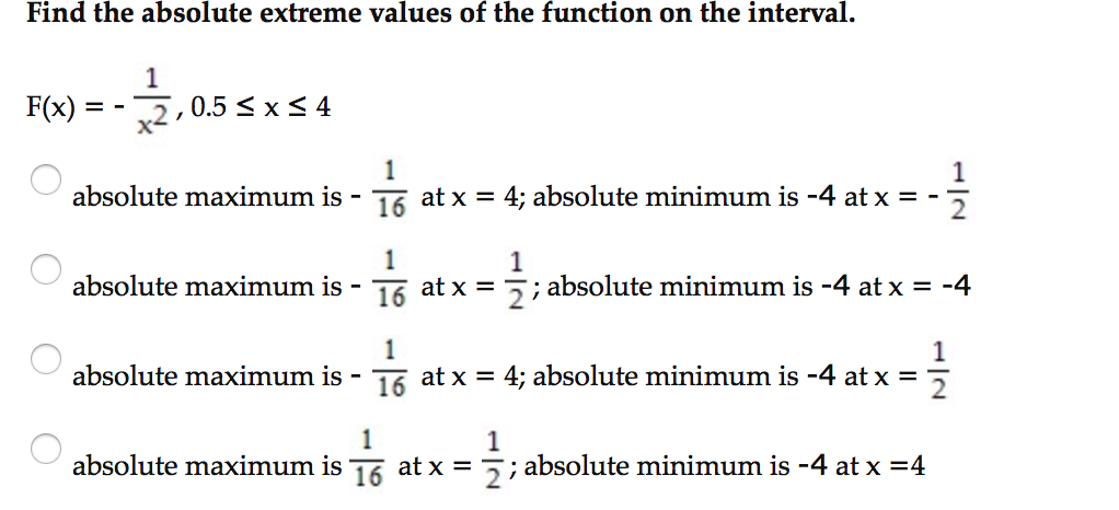 Solved Find the absolute extreme values of the function on | Chegg.com