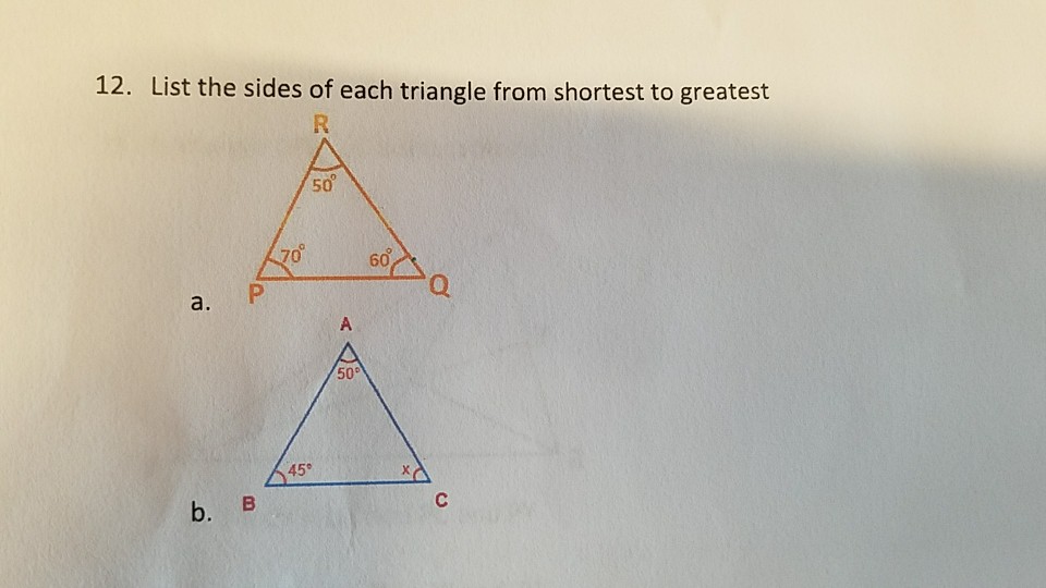Solved List the sides of each triangle from shortest to | Chegg.com