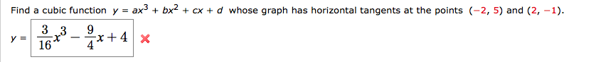 Solved Find a cubic function y = ax3 + bx2 + cx + d whose | Chegg.com
