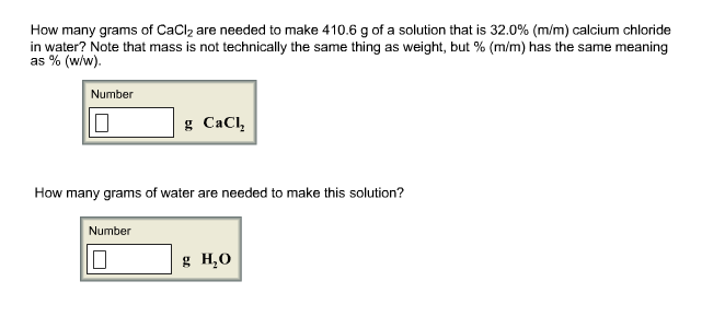Solved How many grams of CaCl2 are needed to make 410.6 g of | Chegg.com