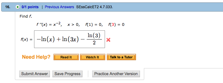 Solved Find f. f"(x) = x^-2, x > 0, f(1) = 0, f(3) = 0 | Chegg.com