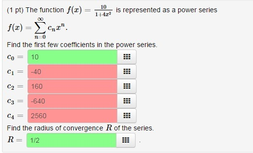 Solved The function f(x)=10/1+4x^2 is represented as a power | Chegg.com