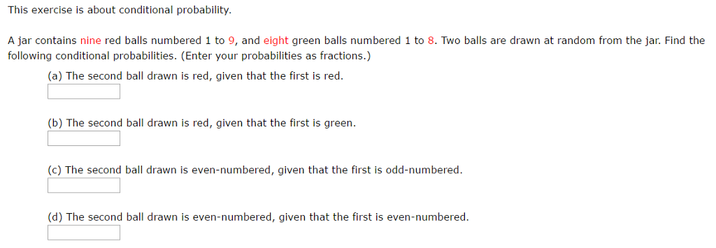 Solved This exercise is about conditional probability A jar | Chegg.com