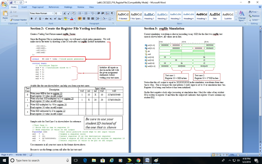Lab9 CECS225 F16 Registerfile[Compatibility Model - | Chegg.com