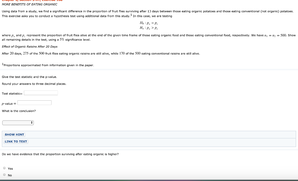Solved MORE BENEFITS OF EATING ORGANIC Using data from a | Chegg.com