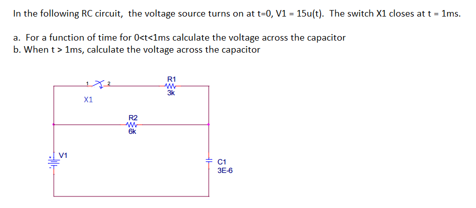 Solved In the following RC circuit, the voltage source turns | Chegg.com