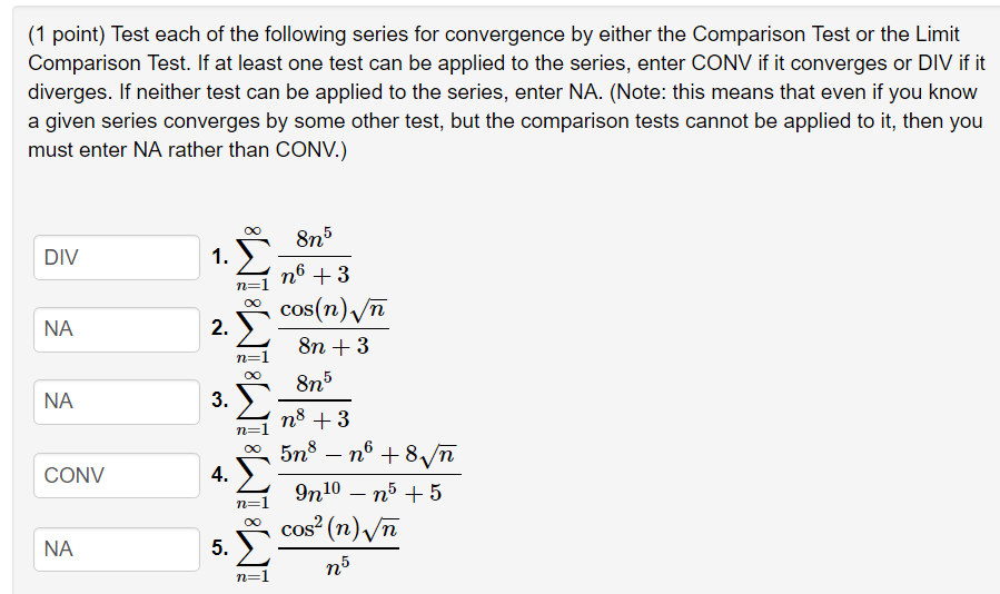 Solved (1 point) Test each of the following series for | Chegg.com