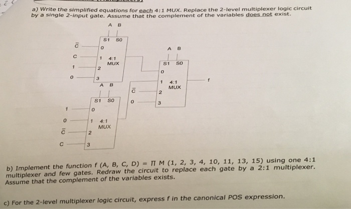Solved Write the simplified equations for each 4:1 MUX. | Chegg.com
