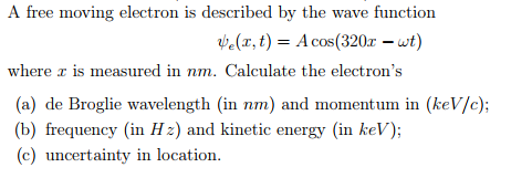 Solved A free moving electron is described by the wave | Chegg.com