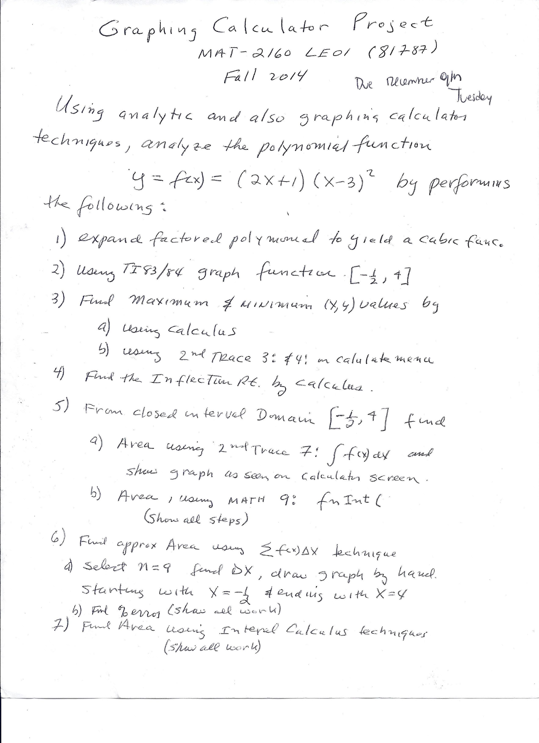 Solved Graphing calculator project MAT-2160 LEO1 (81787) | Chegg.com