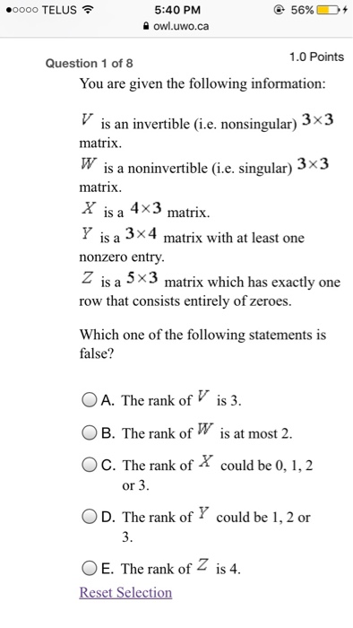 Solved You are given the following information: V is an | Chegg.com