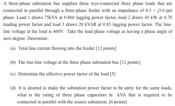 Solved A Three Phase Substation Bus Supplies Three