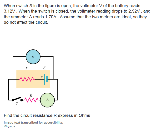 Solved When switch S in the figure is open, the voltmeter V | Chegg.com