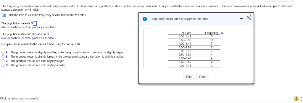 Solved The frequency distribution was obtained using a dass | Chegg.com
