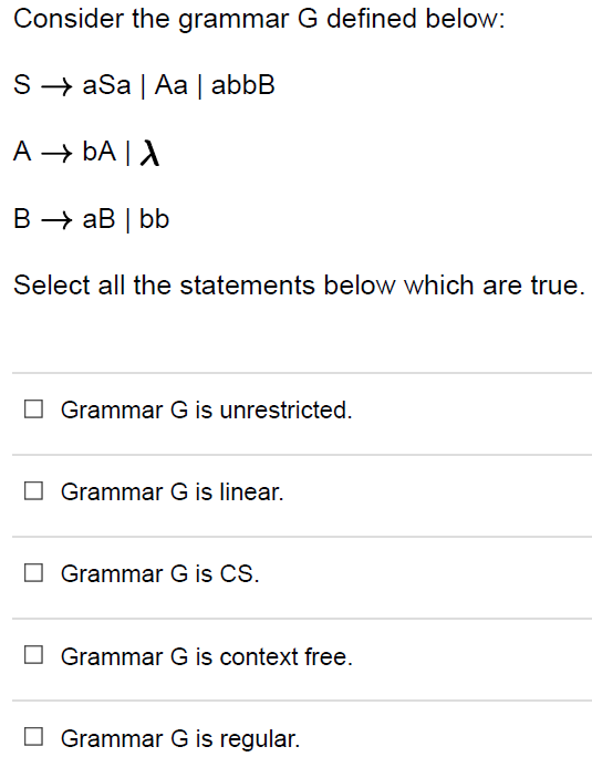 Solved Consider the grammar G defined below: S rightarrow | Chegg.com