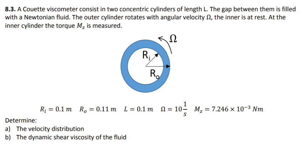 Solved 8.3.A Couette viscometer consist in two concentric | Chegg.com