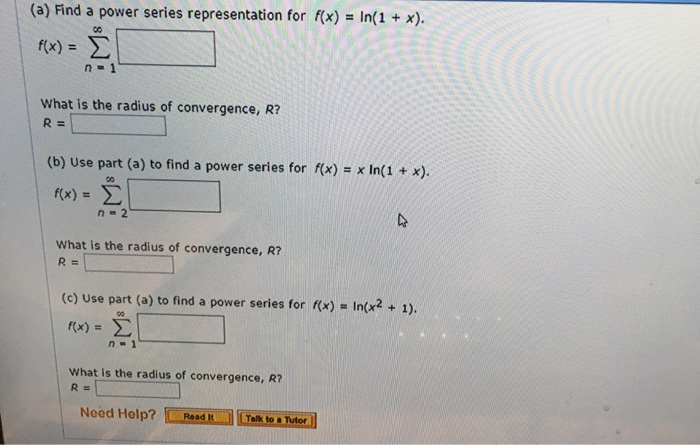 Solved Find a power series representation for f(x) = ln(1 + | Chegg.com