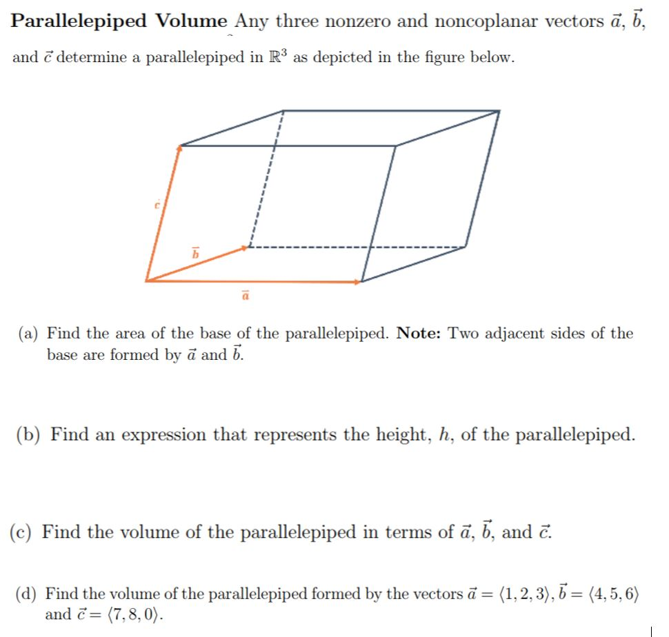 Solved Parallelepped Volume Any three nonzero and | Chegg.com