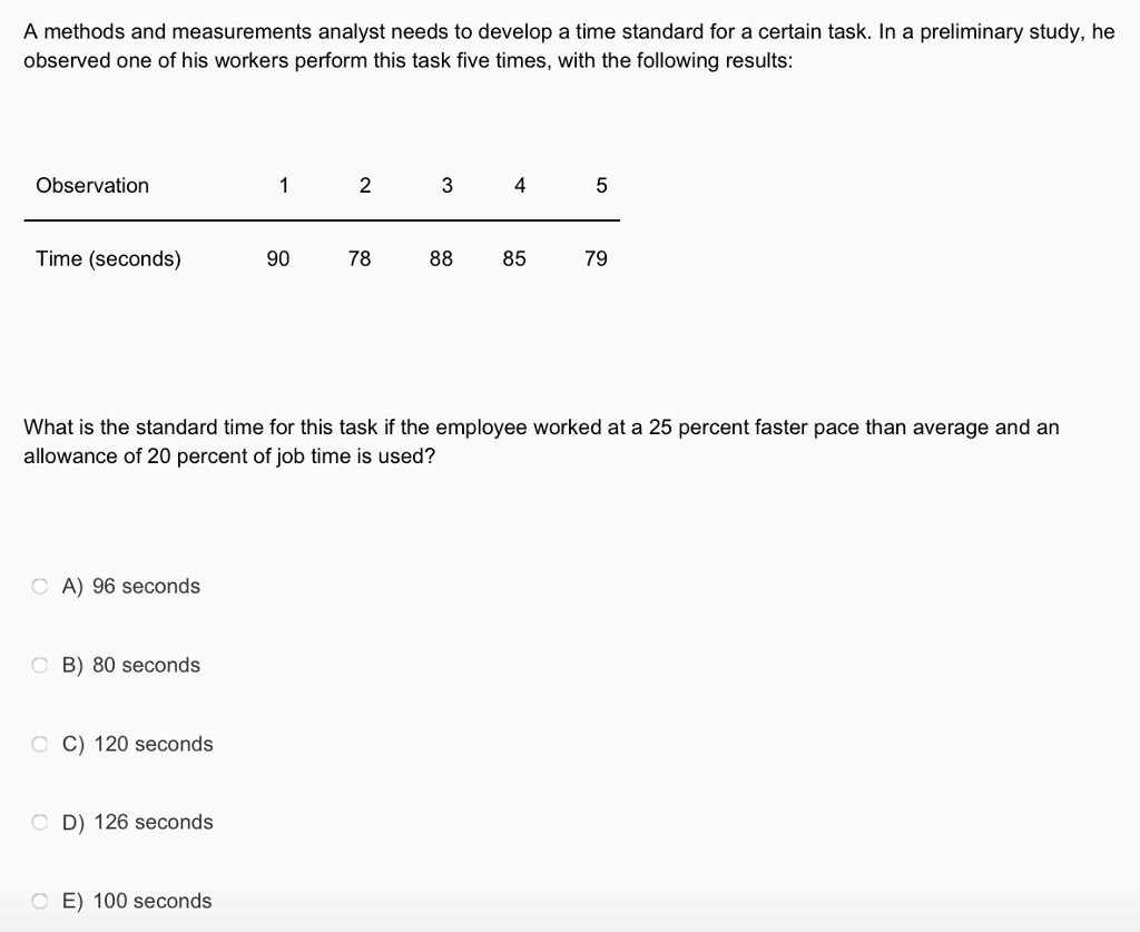 Solved A methods and measurements analyst needs to develop a | Chegg.com
