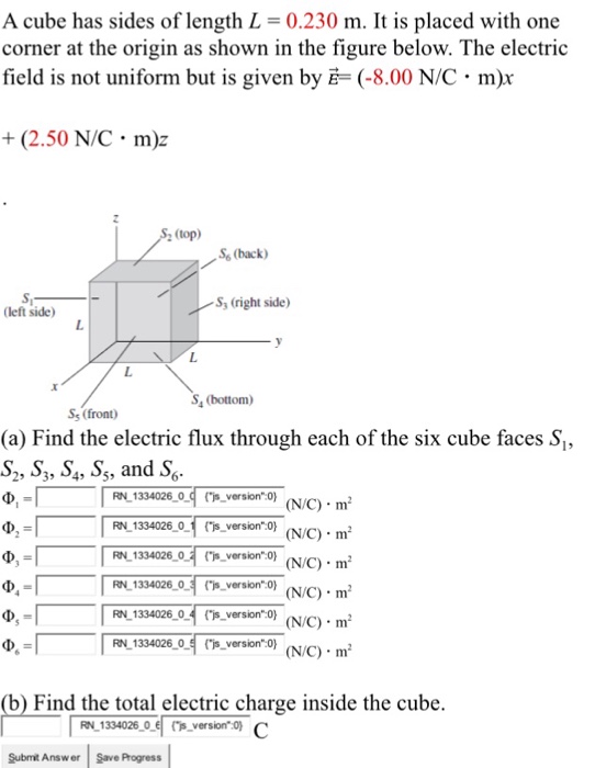 Solved A cube has sides of length L = 0.230 m. It is placed | Chegg.com