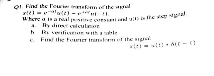 Solved Find the Fourier transform of the signal s(t) = e^-at | Chegg.com