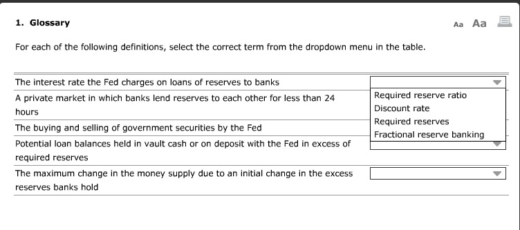 Solved 1. Glossary For each of the following definitions, | Chegg.com