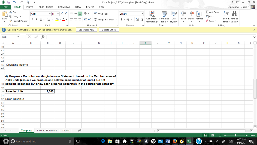 Solved Excel Project 2 S17 v3template [Read-Only)-Excel E | Chegg.com