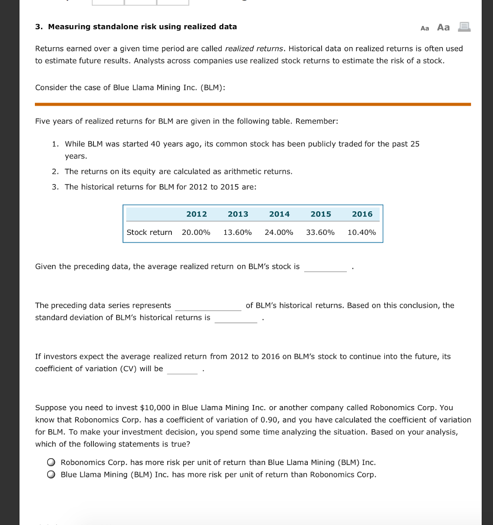 Solved Returns earned over a given time period are called | Chegg.com