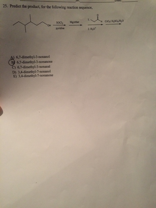 Solved Predict the product, for the following reaction | Chegg.com