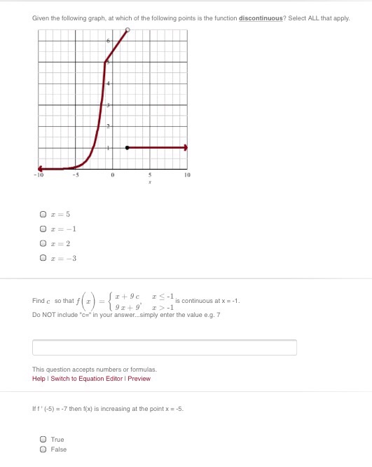 Solved Given the following graph, at which of the following | Chegg.com