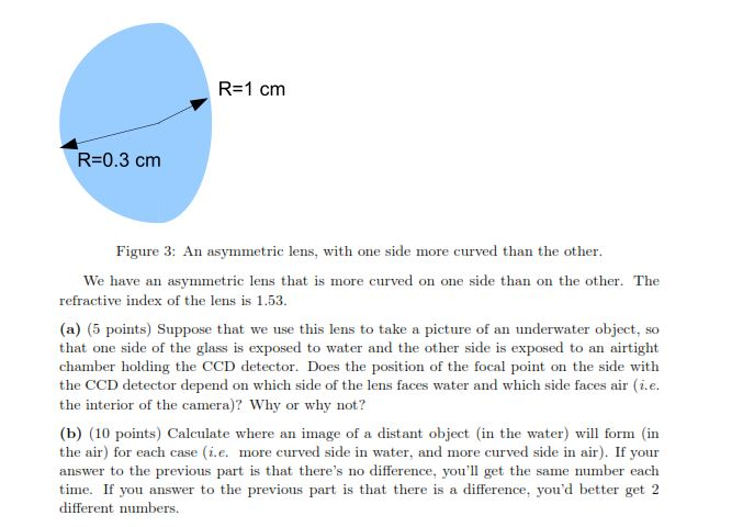 Solved R-1 cm R=0.3 cm Figure 3: An asymmetric lens, with | Chegg.com