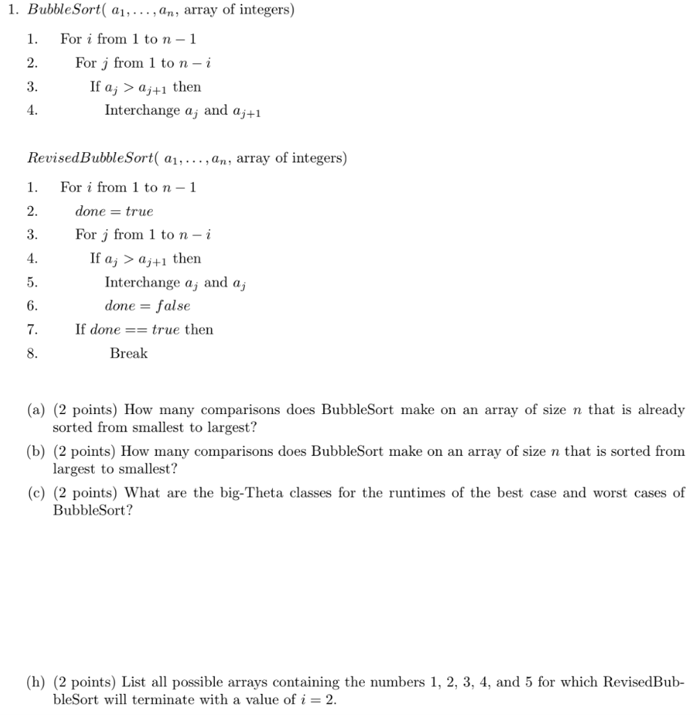 Solved 1 Bubblesort A1 An Array Of Integers 1 