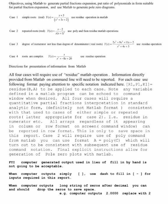 objectives, using Matlab to generate partial | Chegg.com