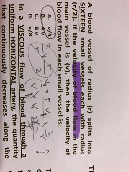 Solved A blood vessel of radius (r) split into SIXTEEN small | Chegg.com
