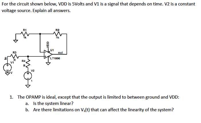 Solved For the circuit shown below, VDD is 5Volts and VI is | Chegg.com