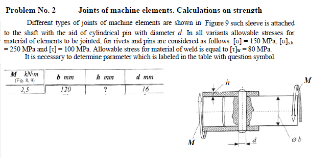 Solved Problem No. 2Joints of machine elements. Calculations | Chegg.com