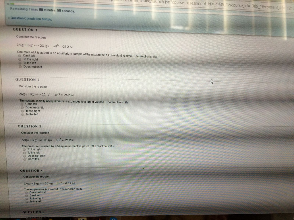 Solved Consider the reaction 2 A(g) + B(g) 2C (g) delta | Chegg.com