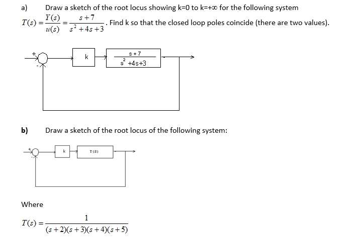Solved a) Draw a sketch of the root locus showing k=0 to | Chegg.com