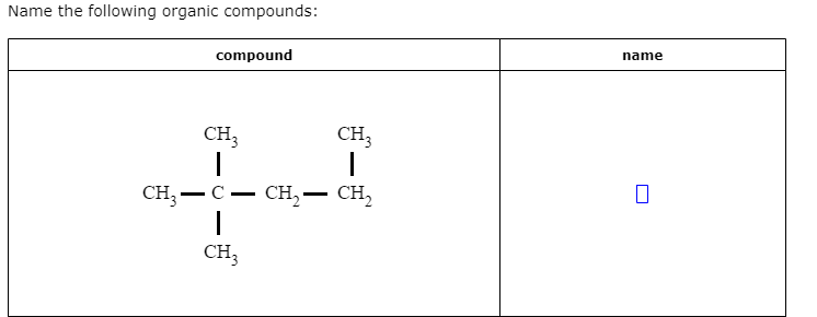 Solved Name the following organic compounds name compound CH | Chegg.com