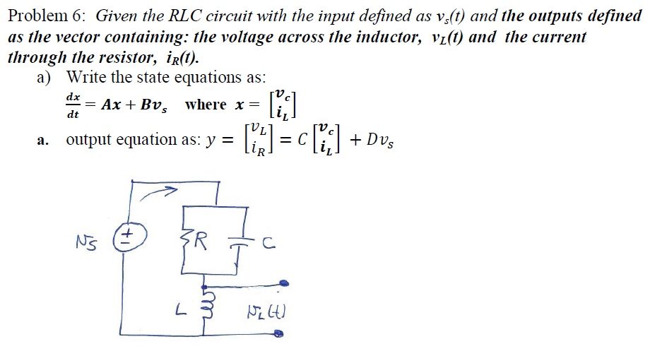 Solved Problem 6: Given the RLC circuit with the input | Chegg.com