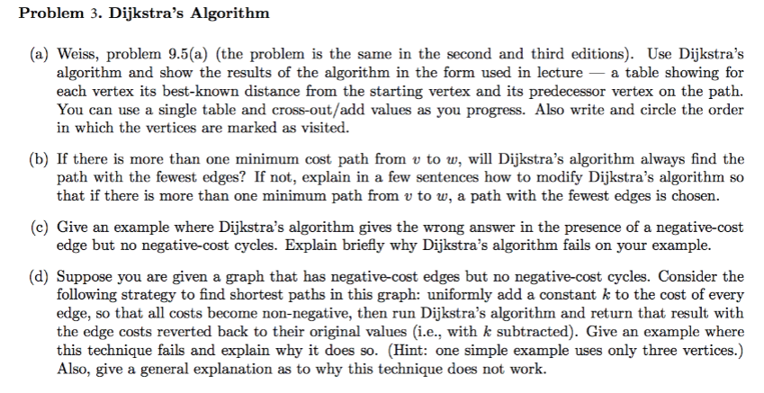 Solved Problem 3. Dijkstra's Algorithm (a) Weiss, problem | Chegg.com